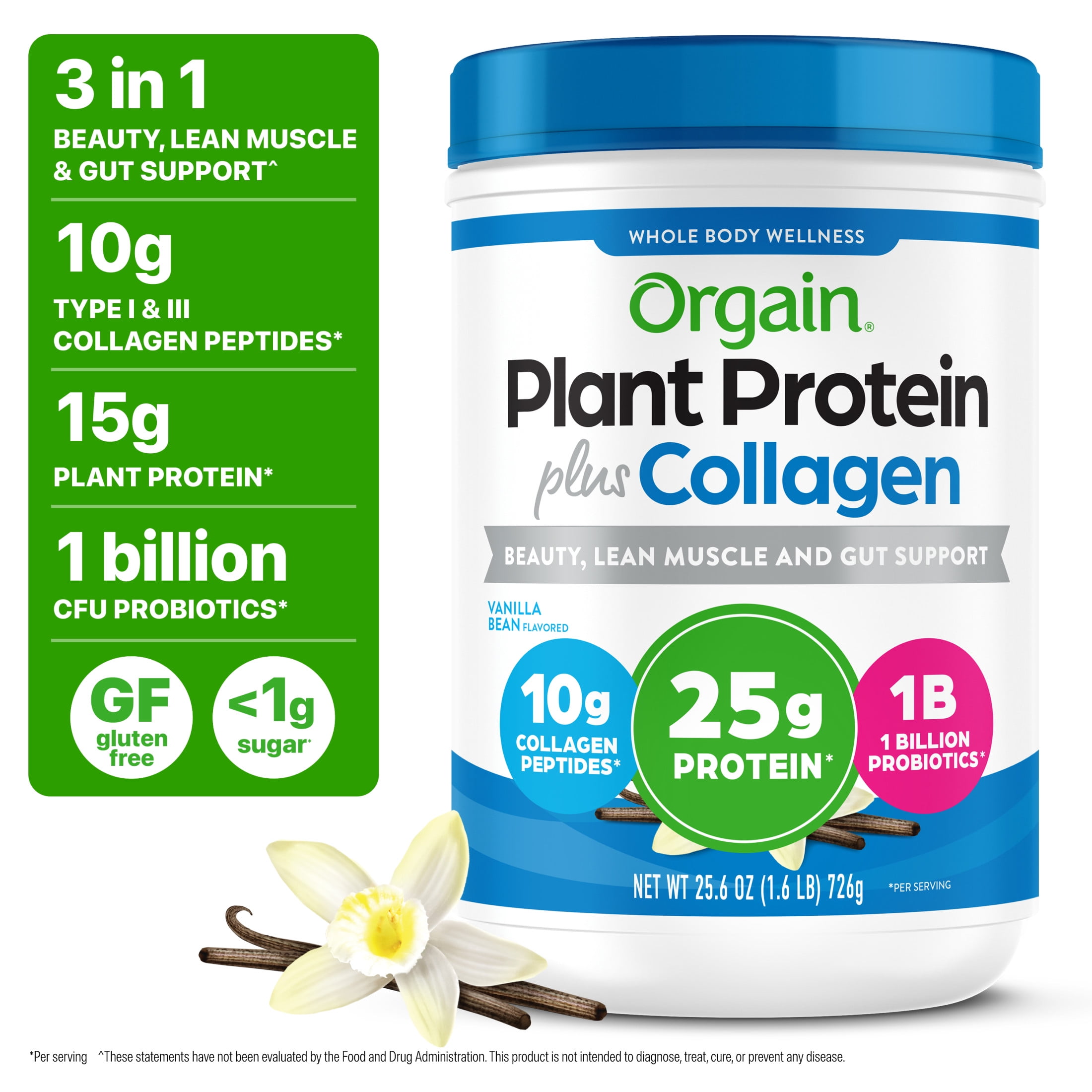 Orgain Plant Protein Plus Collagen, Keto Powder, Grass Fed Peptides ...