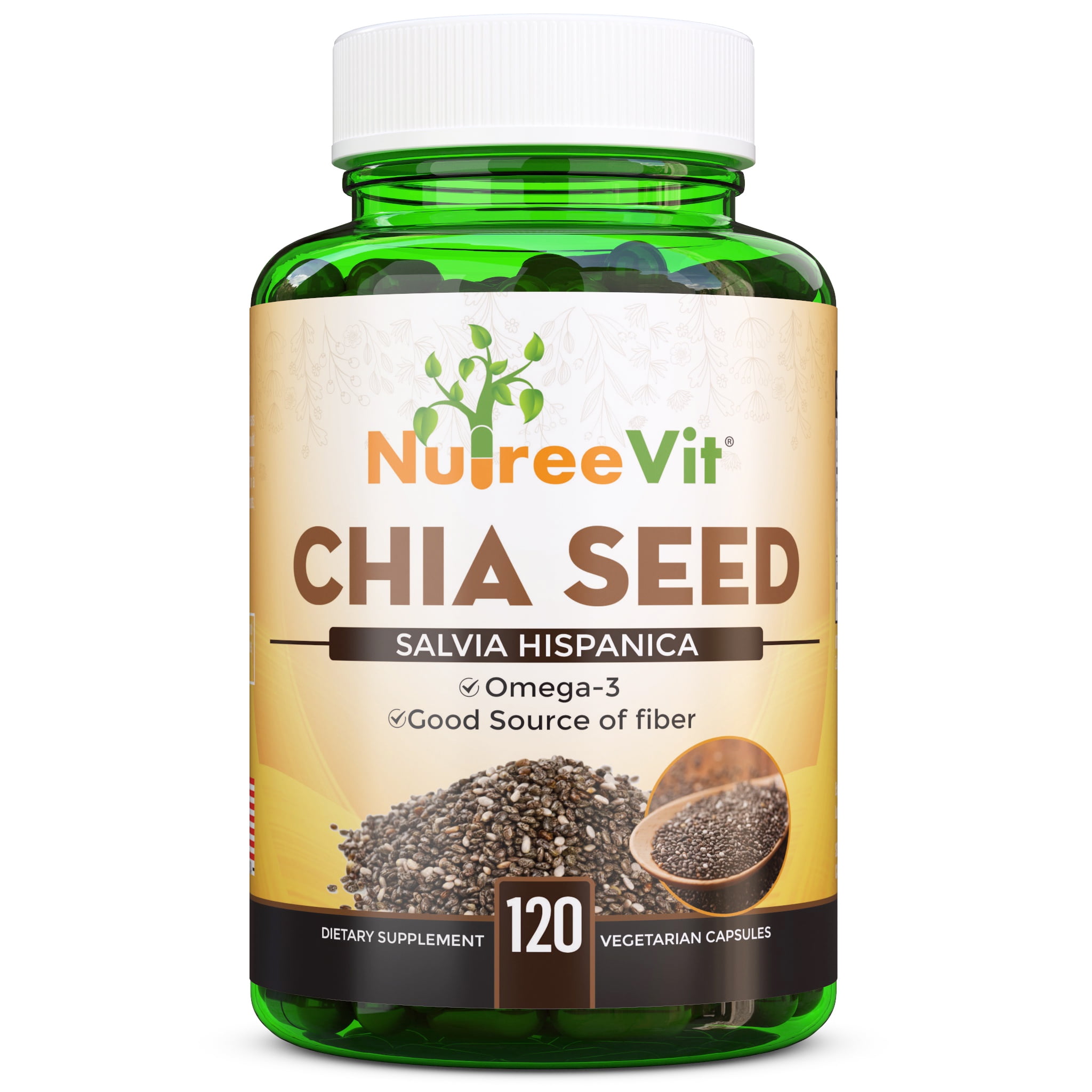 Orgainc Chia Seeds - 120 Vegetable Capsules - Omega-3 - Good Fiber ...