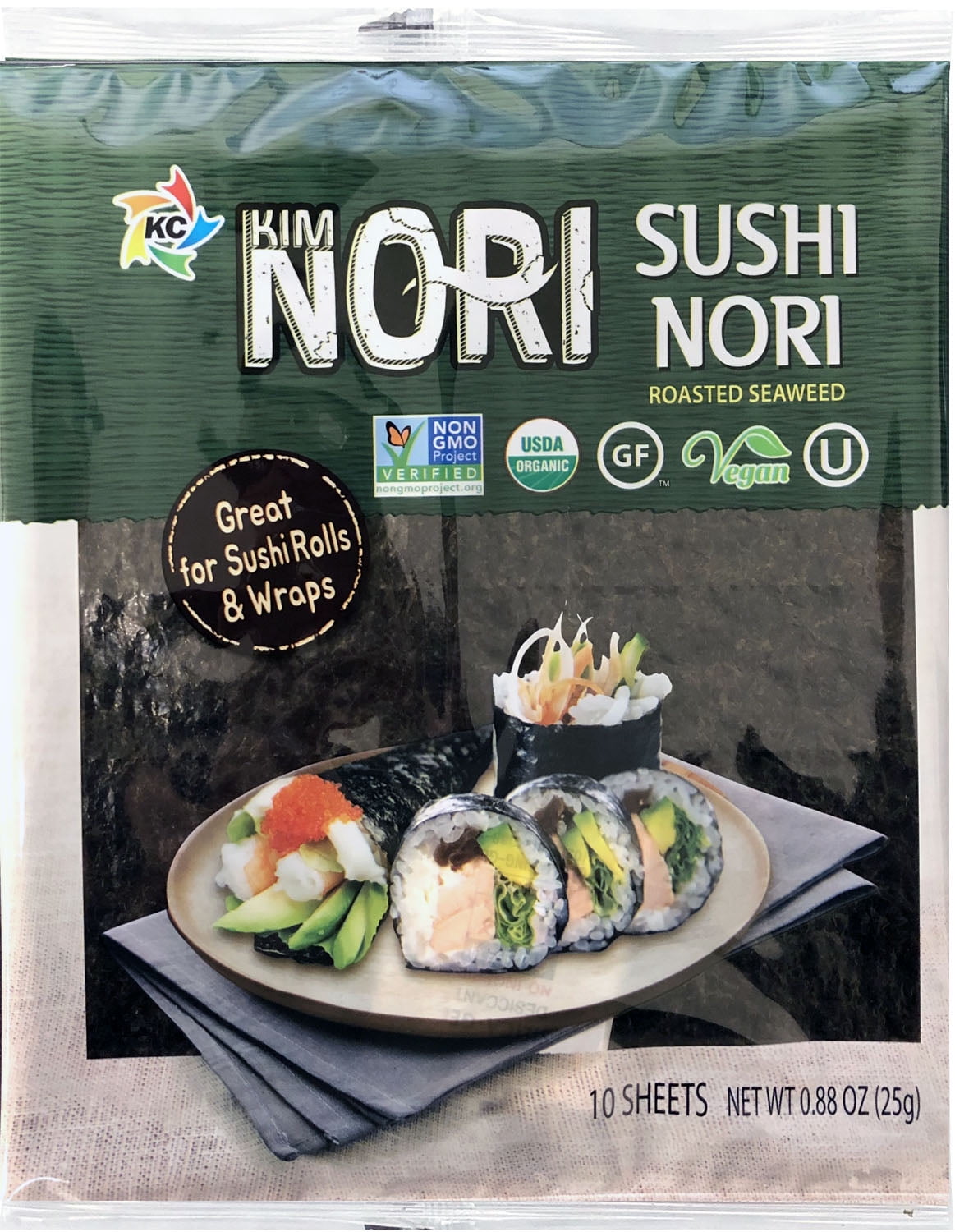 Organic 10 Full Size Sheet KIMNORI Sushi Nori Premium Roasted Seaweed Rolls Wraps Snack 0.88 OZ ...