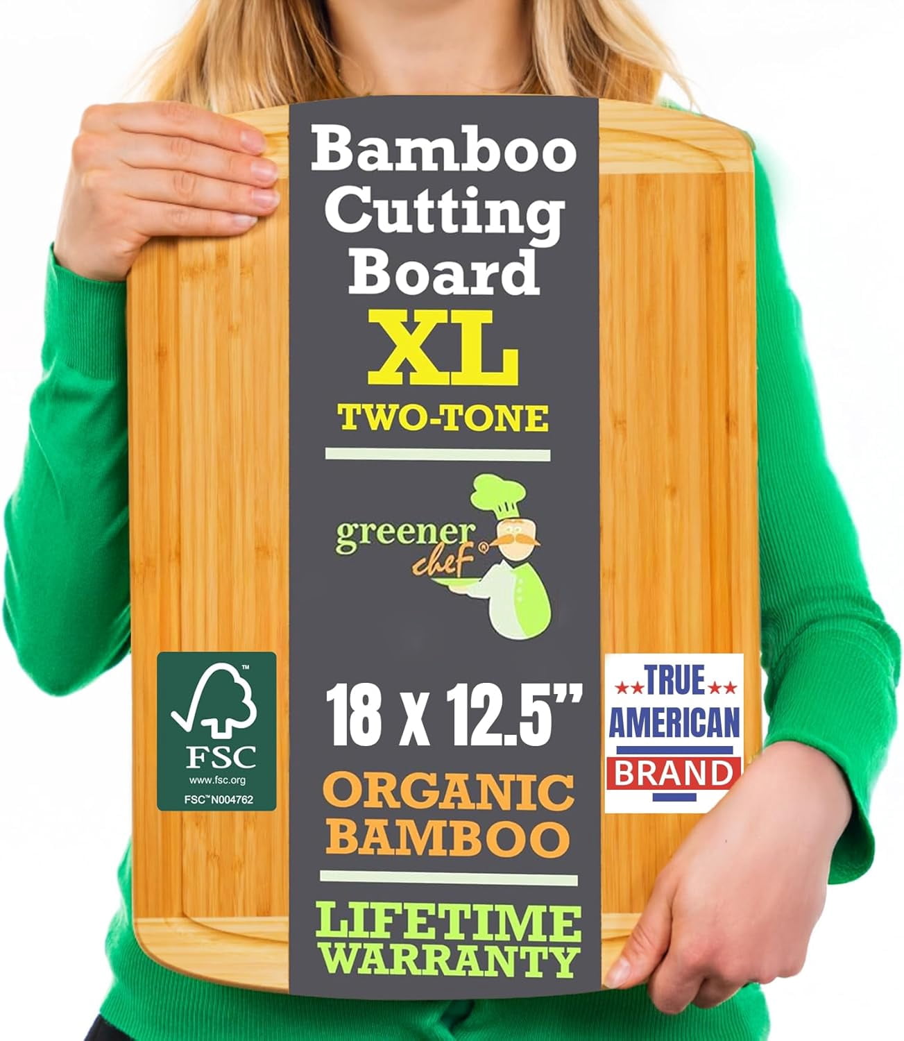 Organic 18 Inch Extra Large Bamboo Cutting Board with Lifetime Replacements - Non Toxic Wood ...
