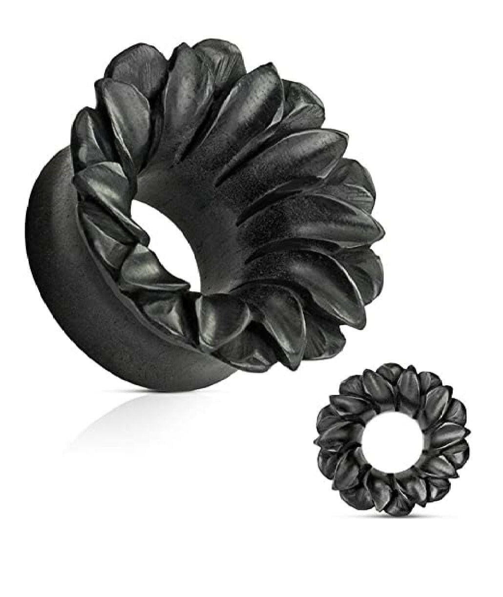 Organic ARENG Wood Lotus Hand Carved Black Tunnel Plugs - Walmart.com