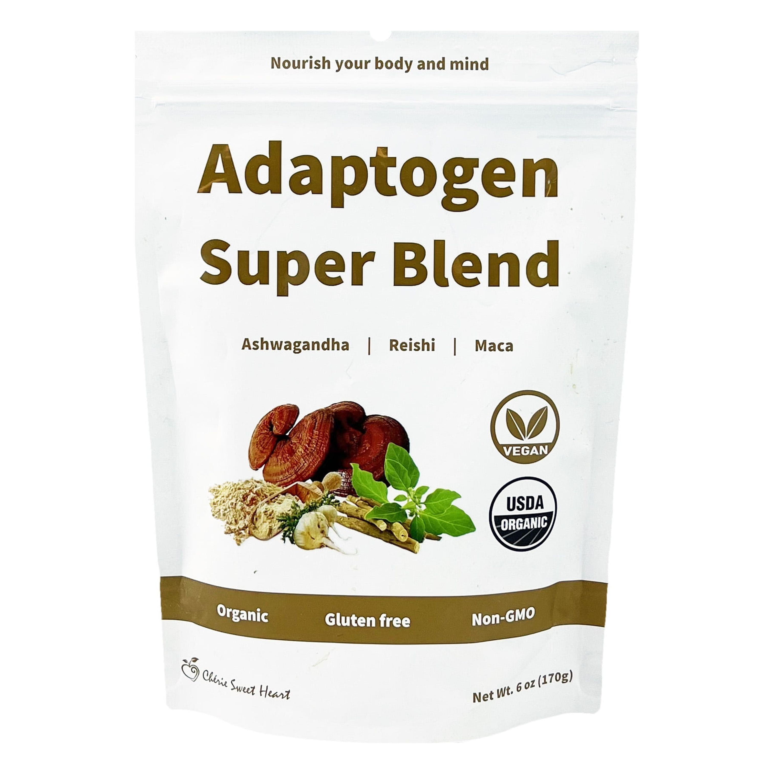 Organic Adaptogen Super Blend, Maca + Reishi + Ashwagandha, 6 oz (170 g), Cherie Sweet Heart ...