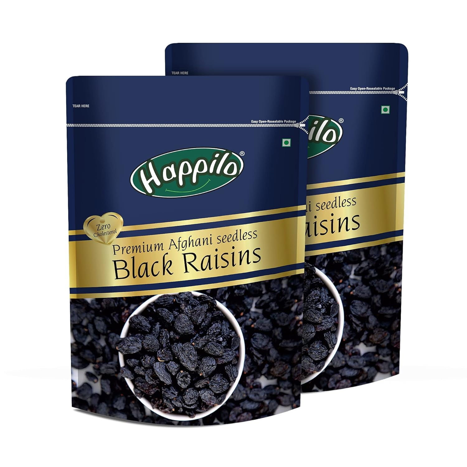 Organic Afghani Seedless Black Raisins By Happilo 500gm, (250gm * 2 ...