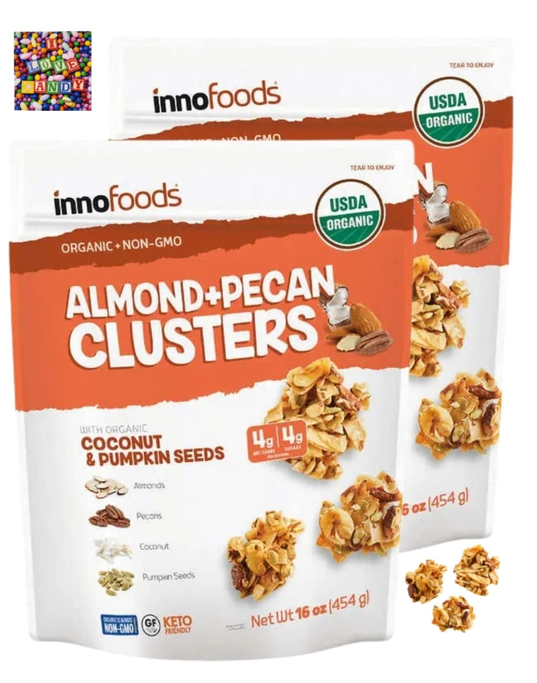 Organic Almond CM31 Pecan Clusters Inno Foods Bundle - Pack of 2 Bags ...