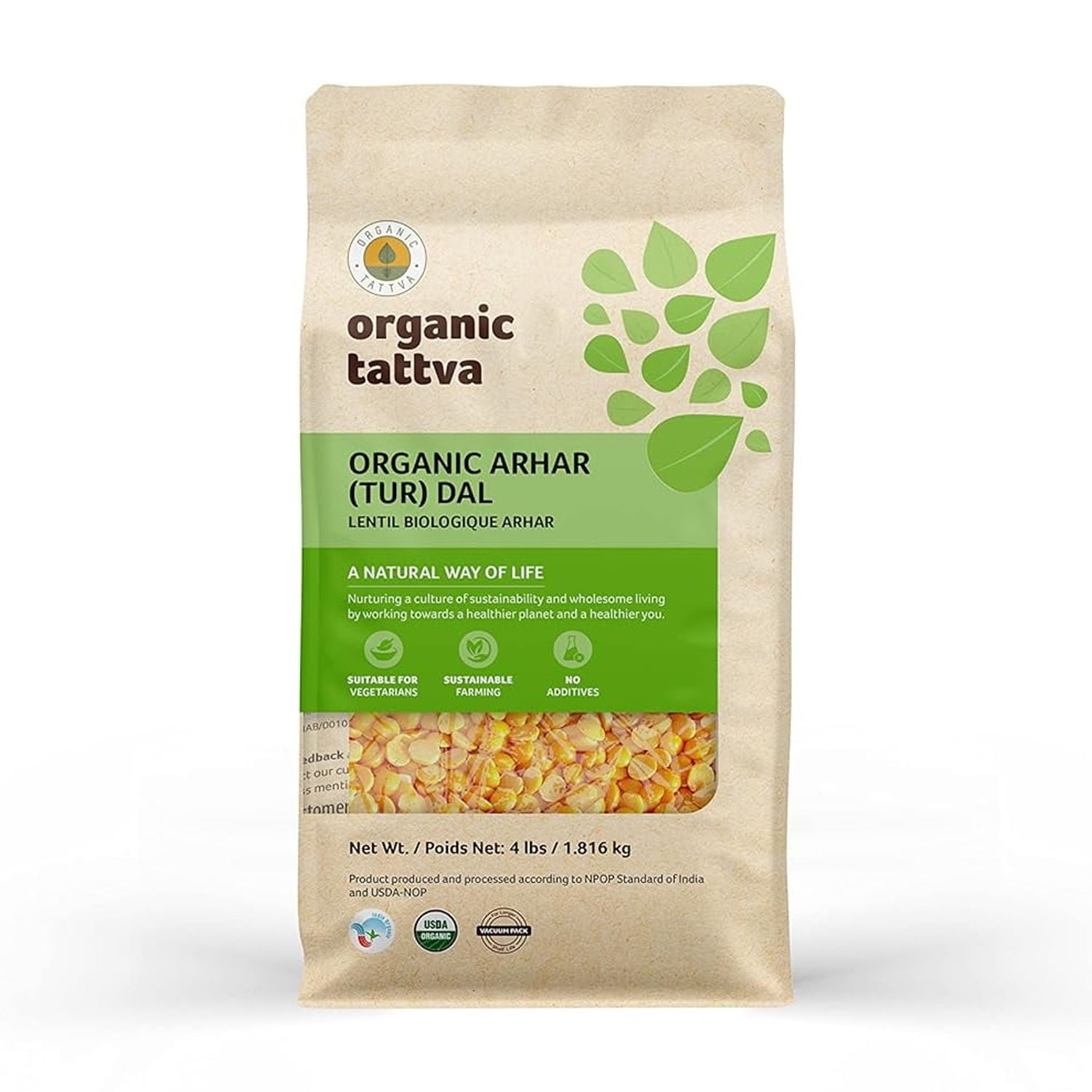Organic Arhar Toor Dal Packed in 4 LBS Vacuum Pack (Tur Dal) - Walmart.com