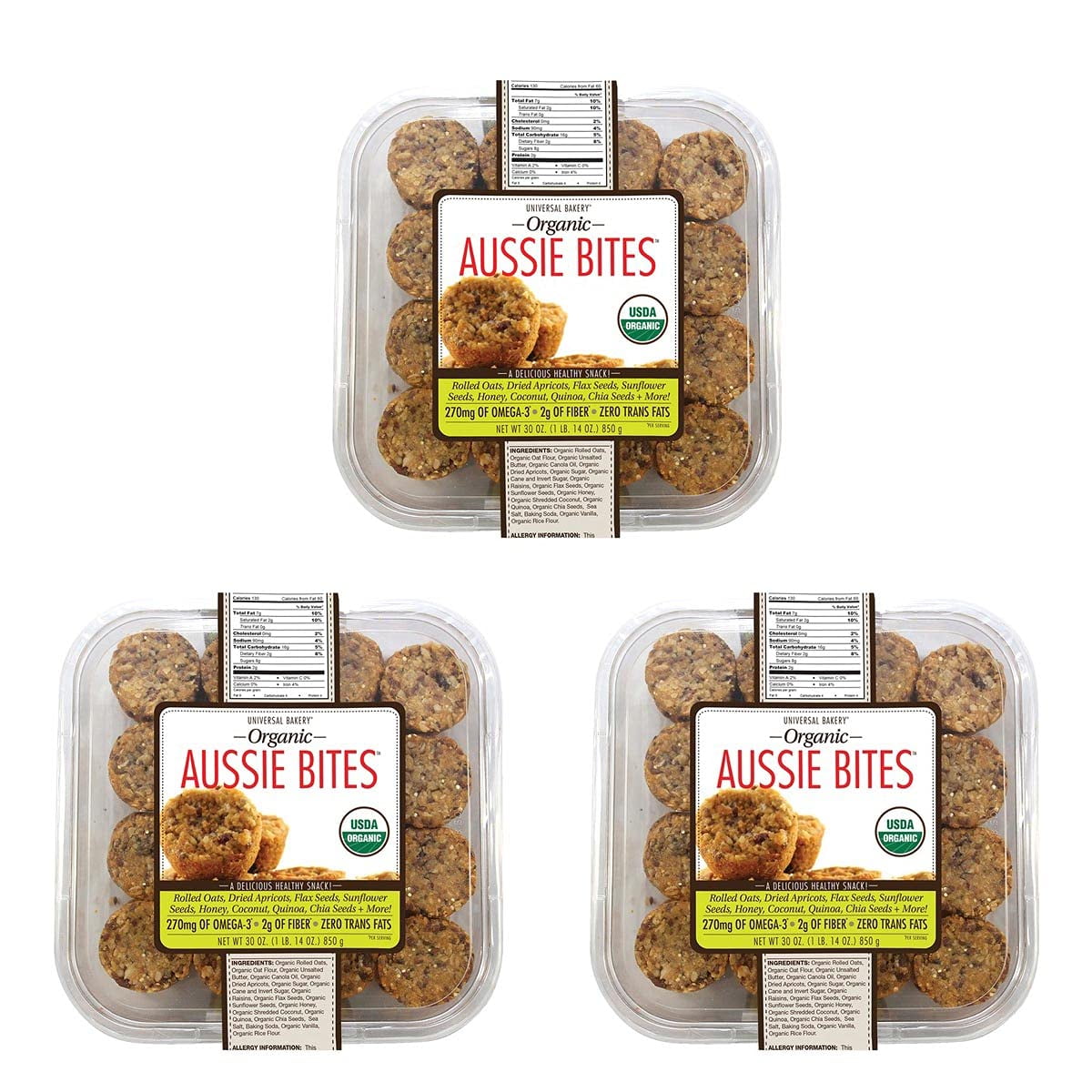 Organic Aussie Bites Protein Cookies, 1.8 Pound, 3 Ounce Containers ...