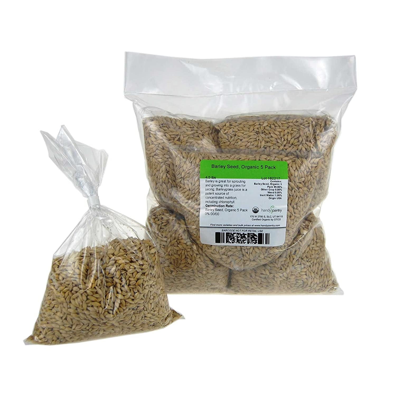 Organic Barley Seeds - 4.5 Lbs in Pre-Measured Bags for 10x20 Trays ...