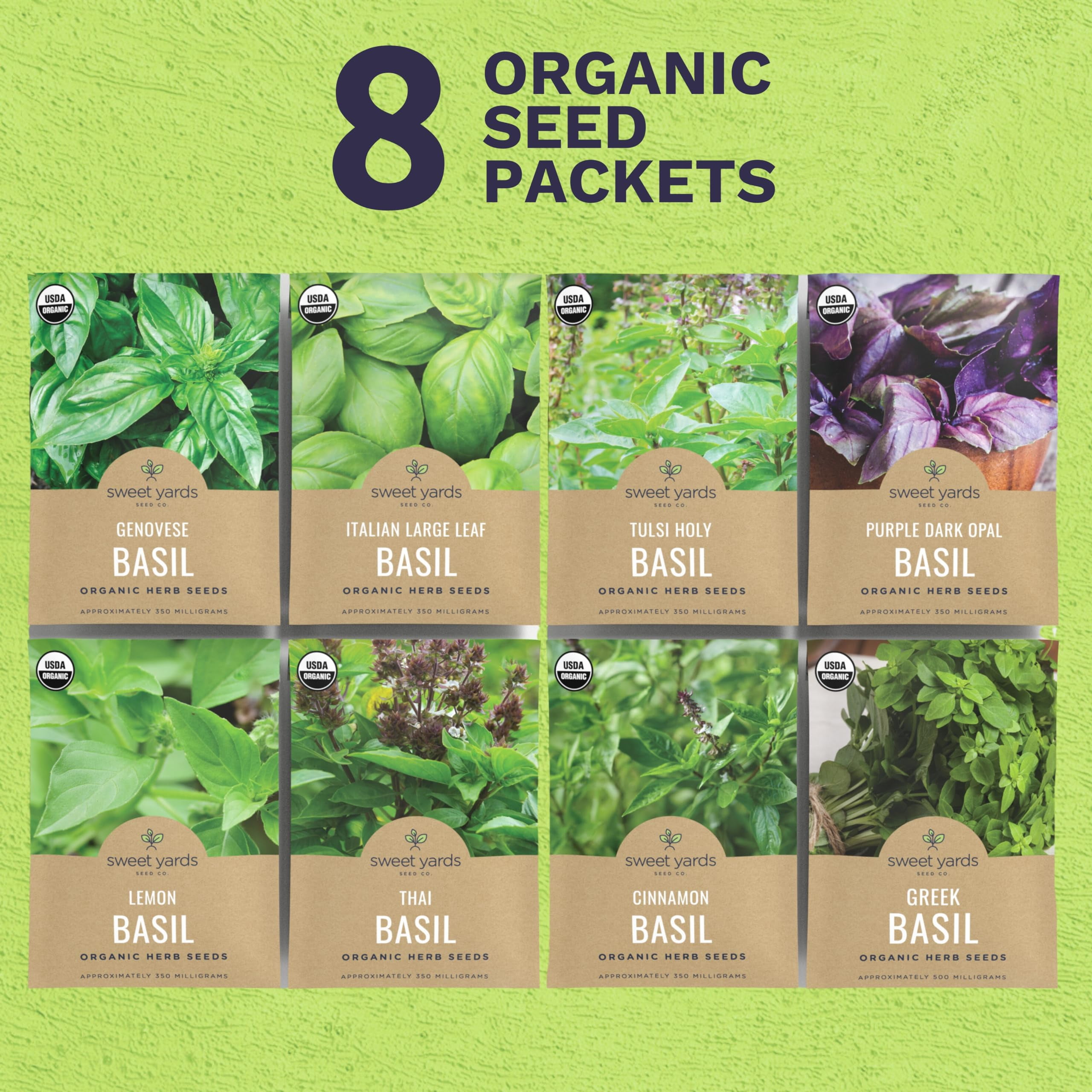 Organic Basil Seeds AJH3 Variety Pack - 8 Individual Packs - 2025 ...