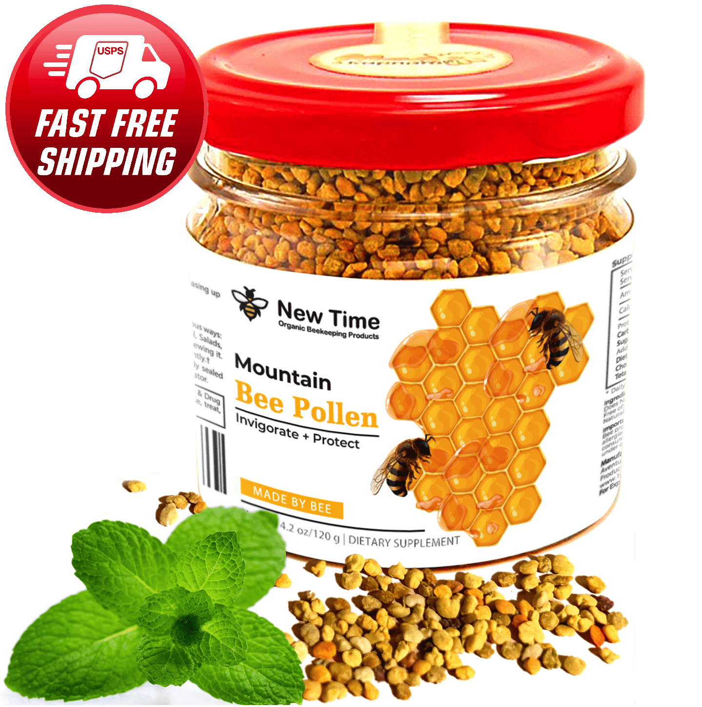 New Time Organic Bee Pollen 4.2oz, Nutrient-Rich Flower Pollen ...