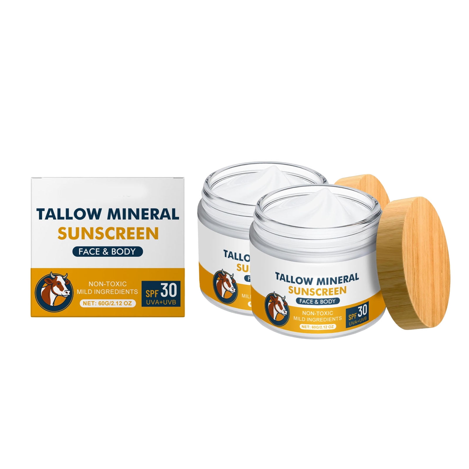 Organic Beef Tallow Sunscreen-SPF 30 with Zinc Oxide,Non-Toxic 2-in-2 ...