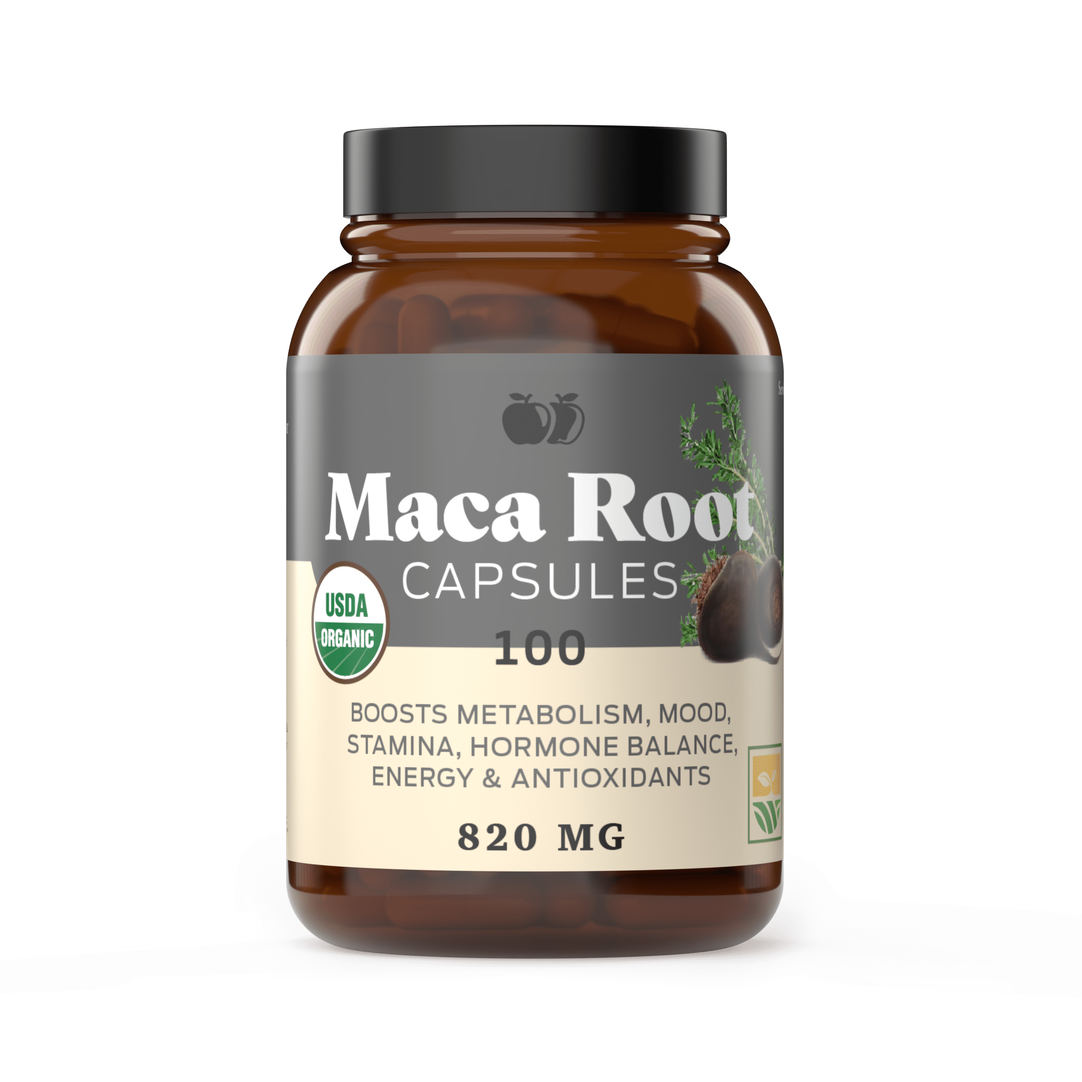 Organic Black Maca Root Capsules - 820mg 100 Gelatinized Pills, Organic ...