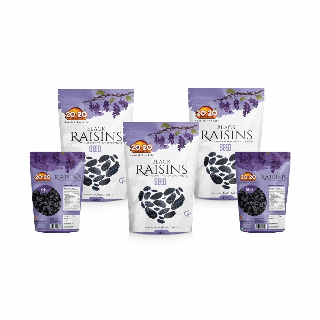 Organic Black Raisins Seed By 20-20 Dry Fruits 1250gm, (250gm * Pack Of ...