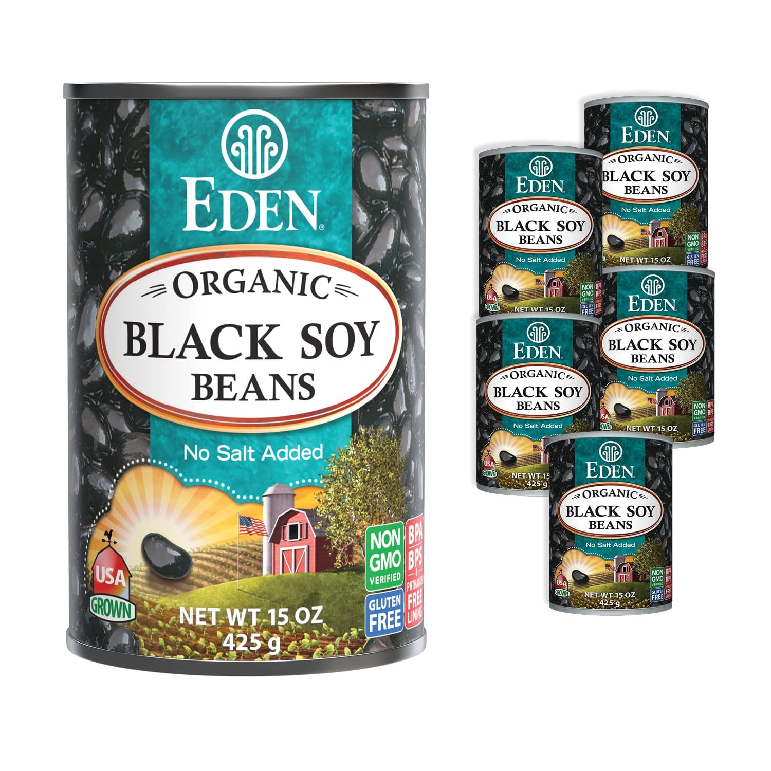 Organic Black Soybeans, 15 oz Can (6-Pack), Complete Protein, No Salt ...