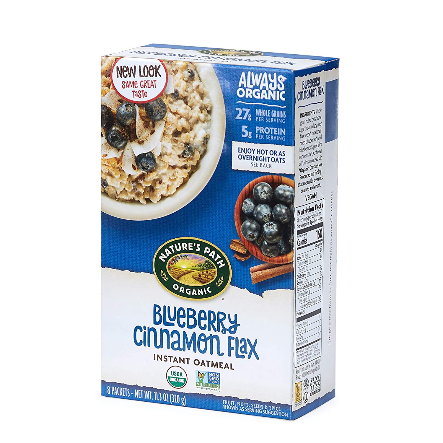 Organic Blueberry Cinnamon Flax Instant Oatmeal, Non-GMO, 27g Whole ...