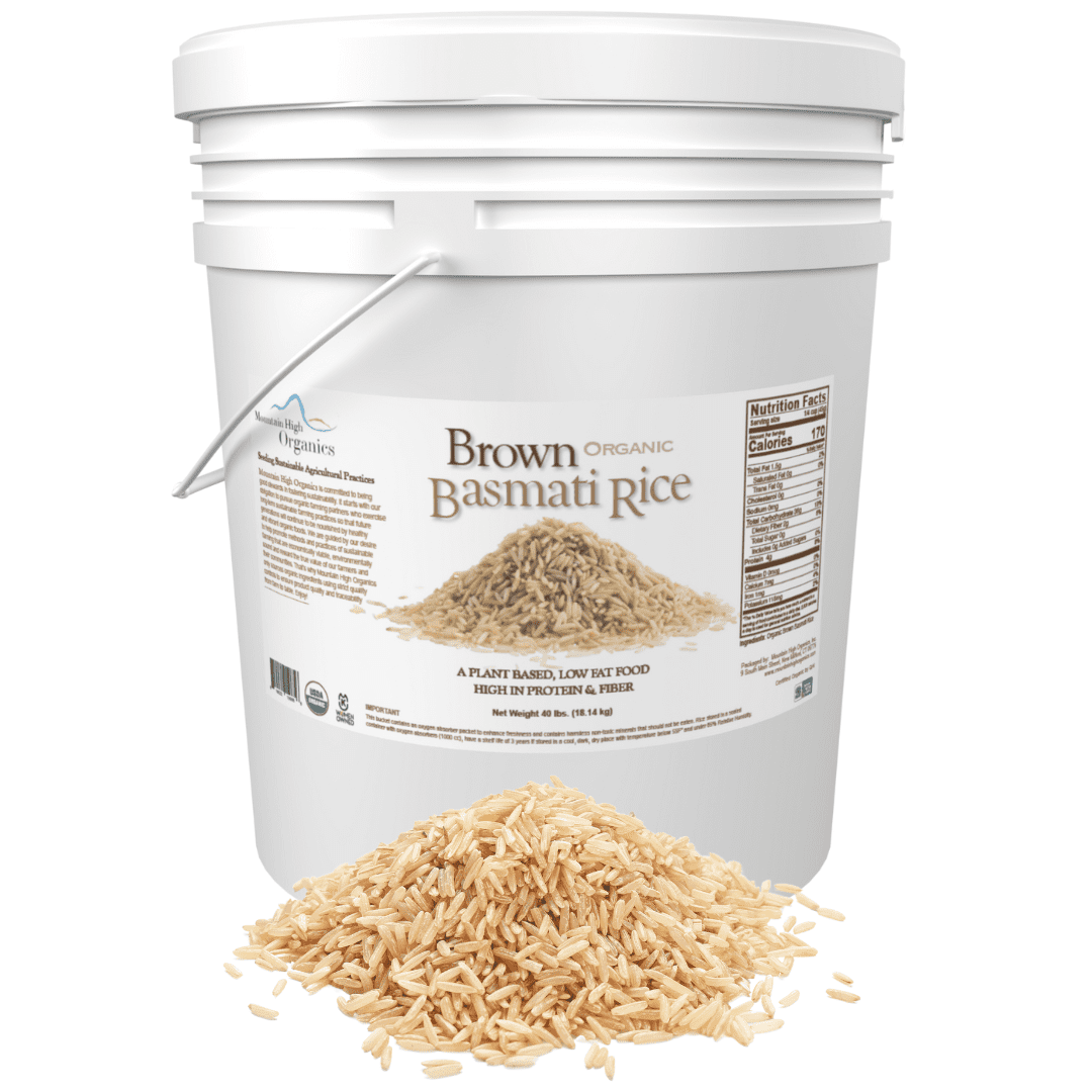 Organic Brown Basmati Rice, 40 lb. Emergency Bucket - Mountain High ...