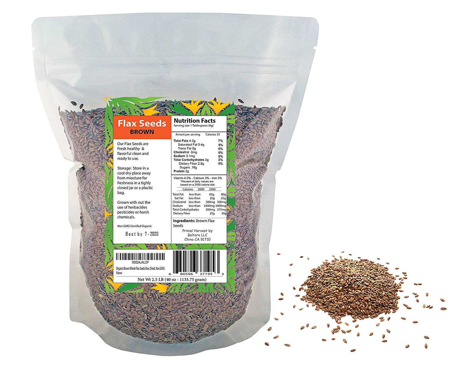 Organic Brown Whole Flax Seeds, Dried, Non GMO (5 LB) - Walmart.com