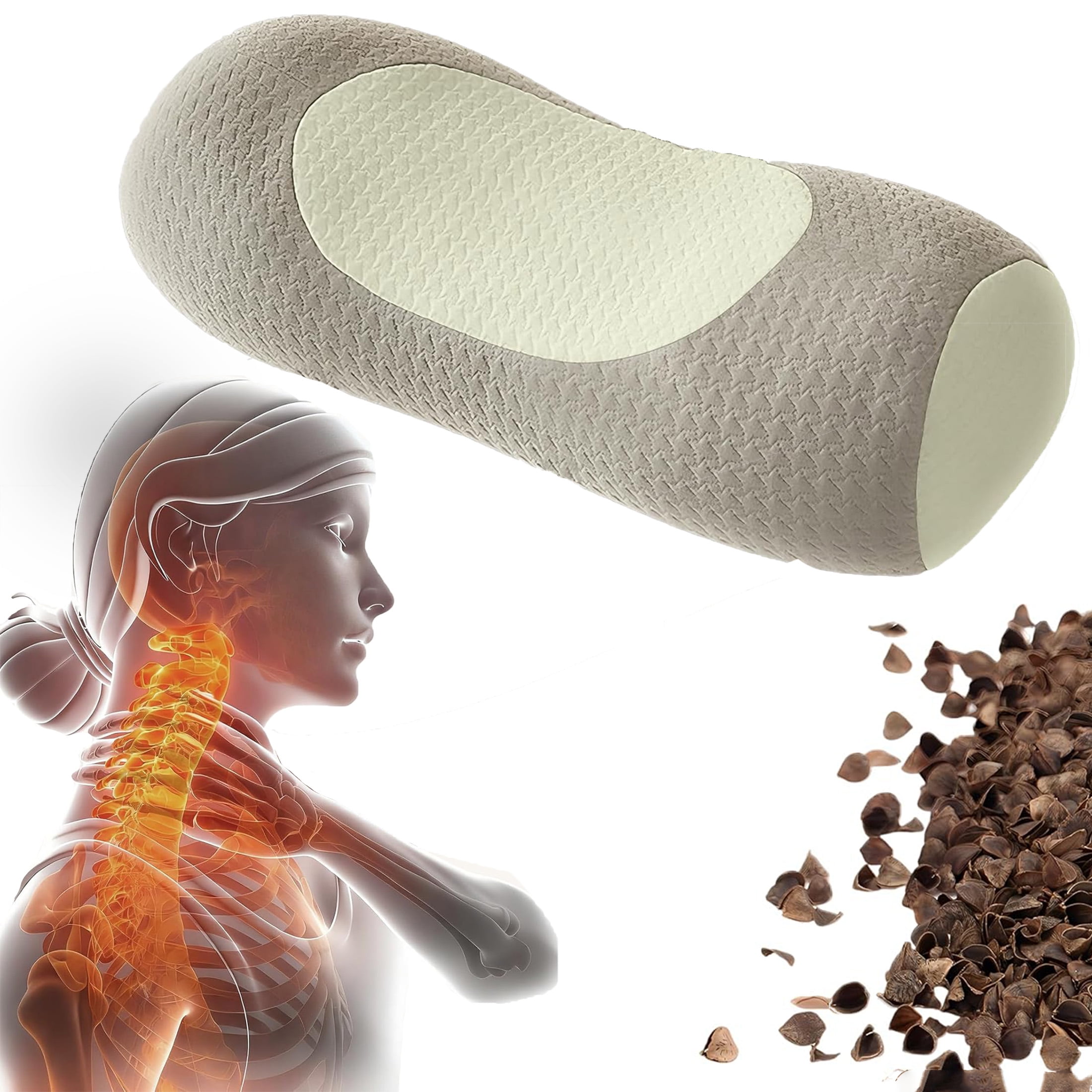 Organic Buckwheat Cervical Neck Pillow – Adjustable Neck Roll for ...