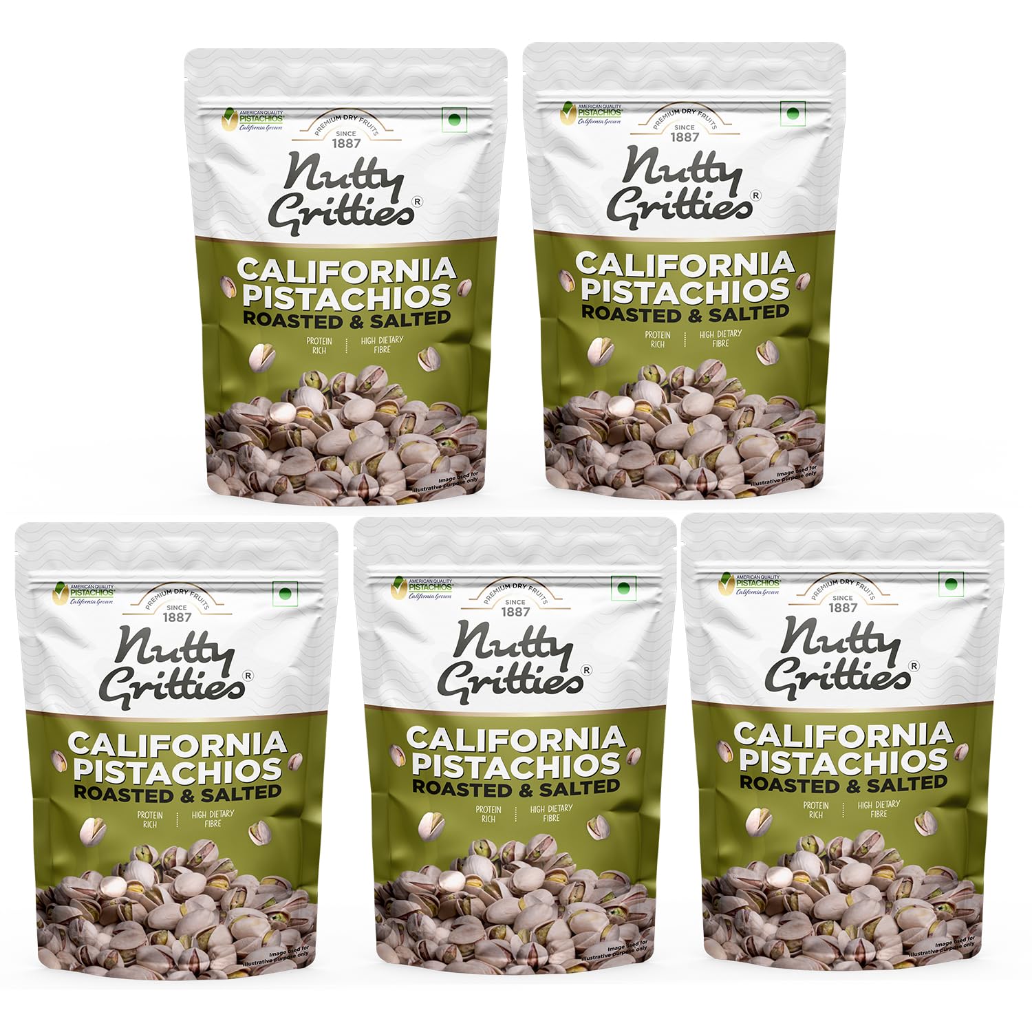 Organic California Pistachios Roasted & Salted By Nutty Gritties 1kg, (200gm * Pack Of 5) | Rich ...