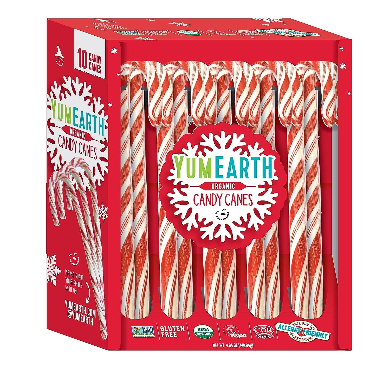 Organic Candy Canes, ZS23 Full Size, 10 Canes Per Pack - Allergy ...