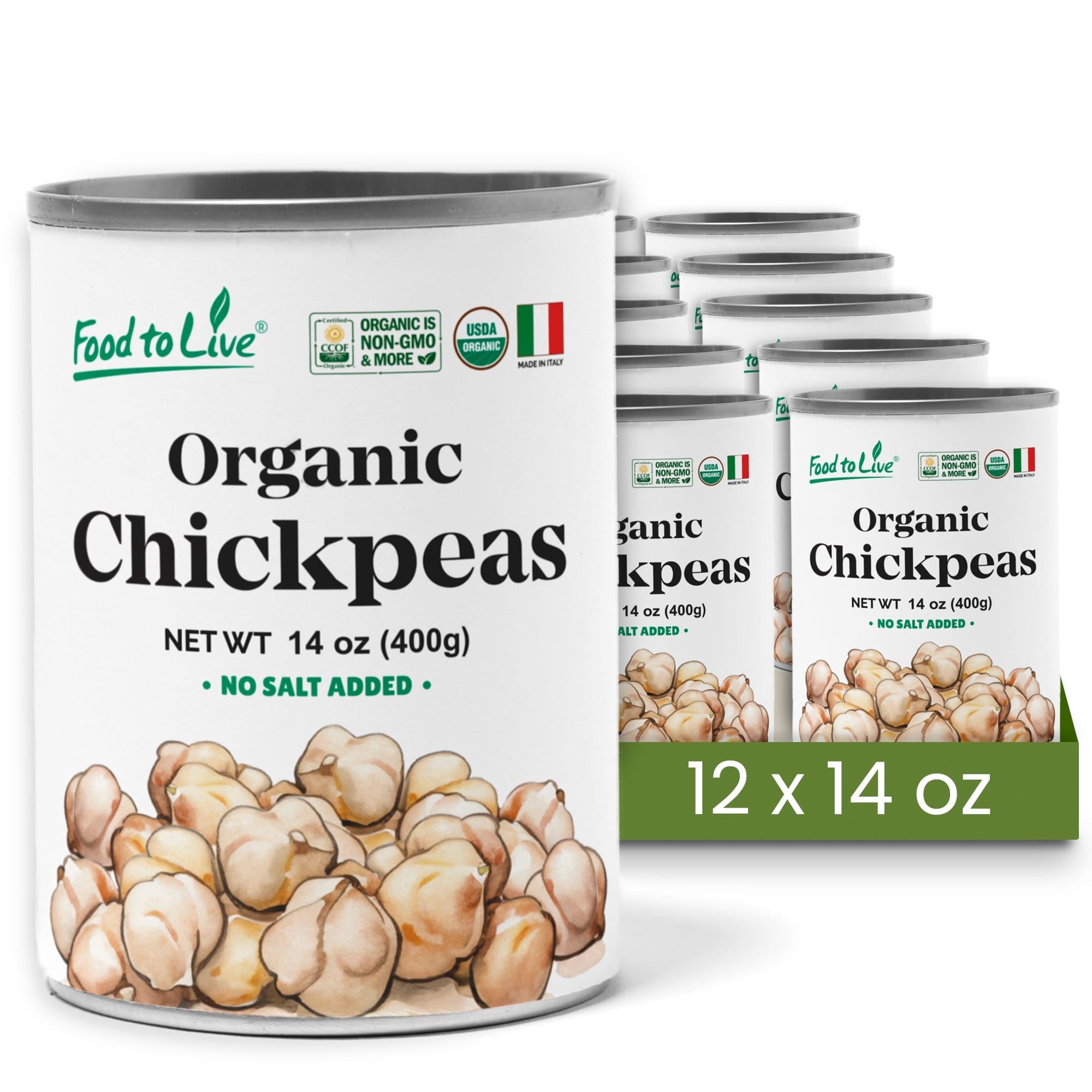 Organic Canned Chickpeas, 14 oz (Pack of 12) - Unsalted Non-GMO ...