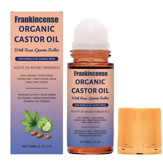 Organic Castor Oil with Rose Quartz Roller, 100% Pure Cold-Pressed ...