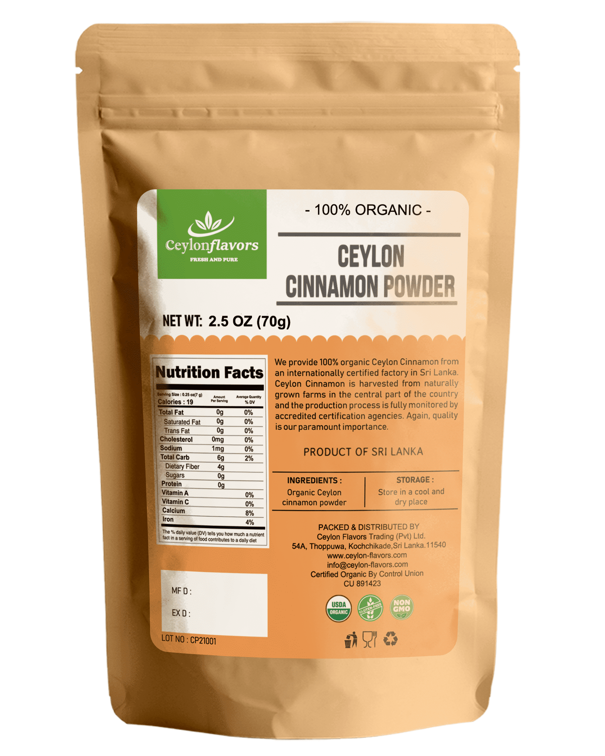 CEYLONFLAVORS Organic Ceylon Cinnamon Powder Premium Special Grade 2.5 ...