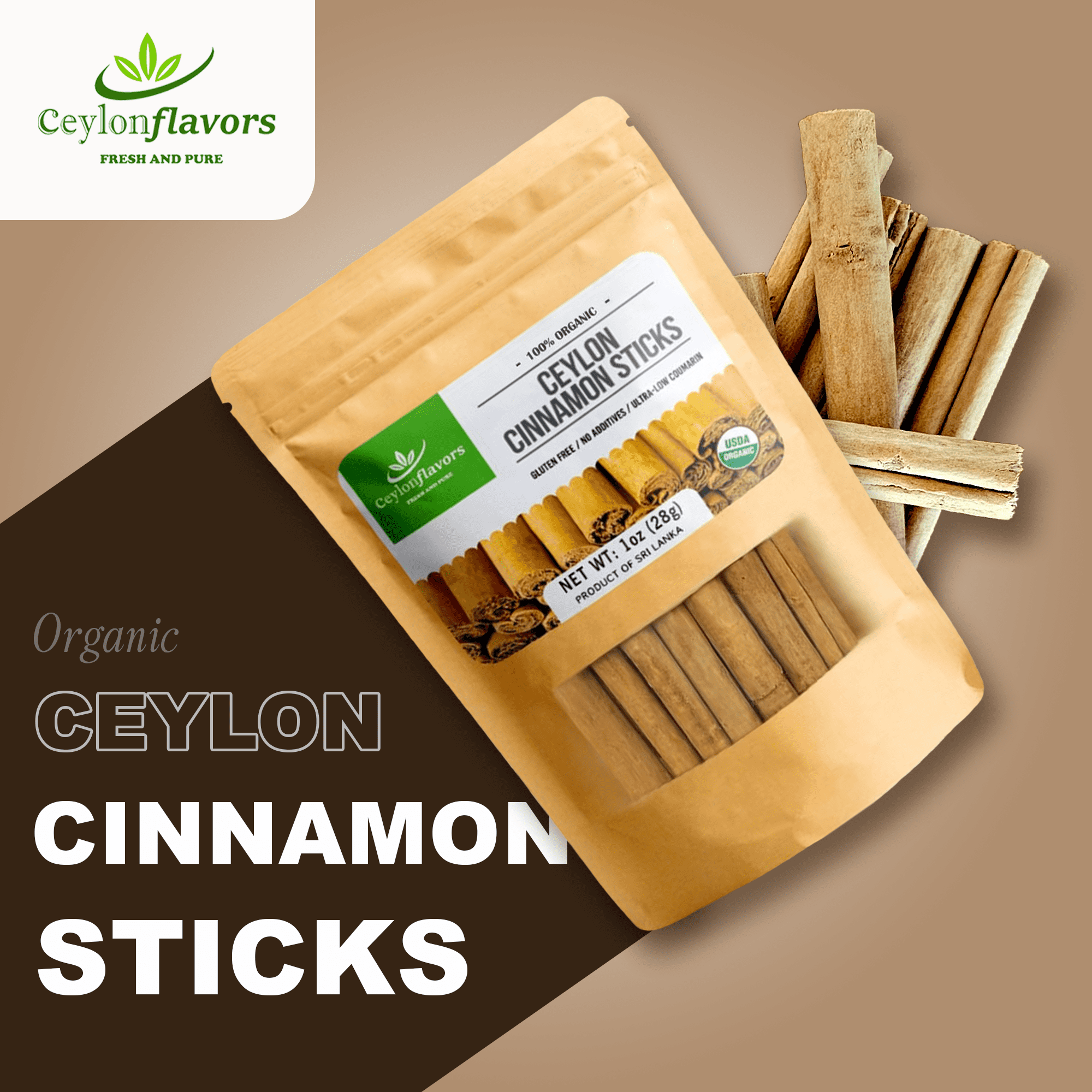"Organic Pure Ceylon Cinnamon Sticks, 3"" (1 oz), True Cinnamon, Premium Grade, USDA Certified ...