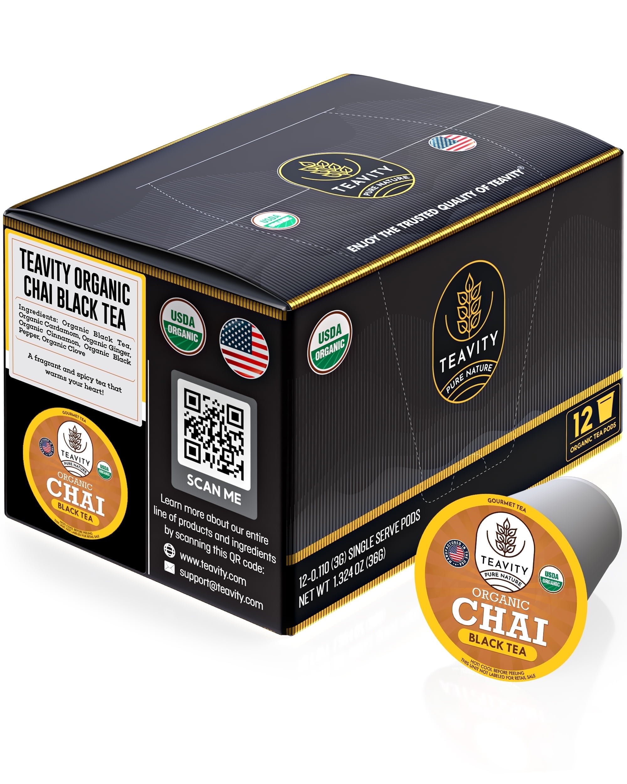 Organic Chai Black Tea Pods Compatible with Keurig Brewers by Teavity ...