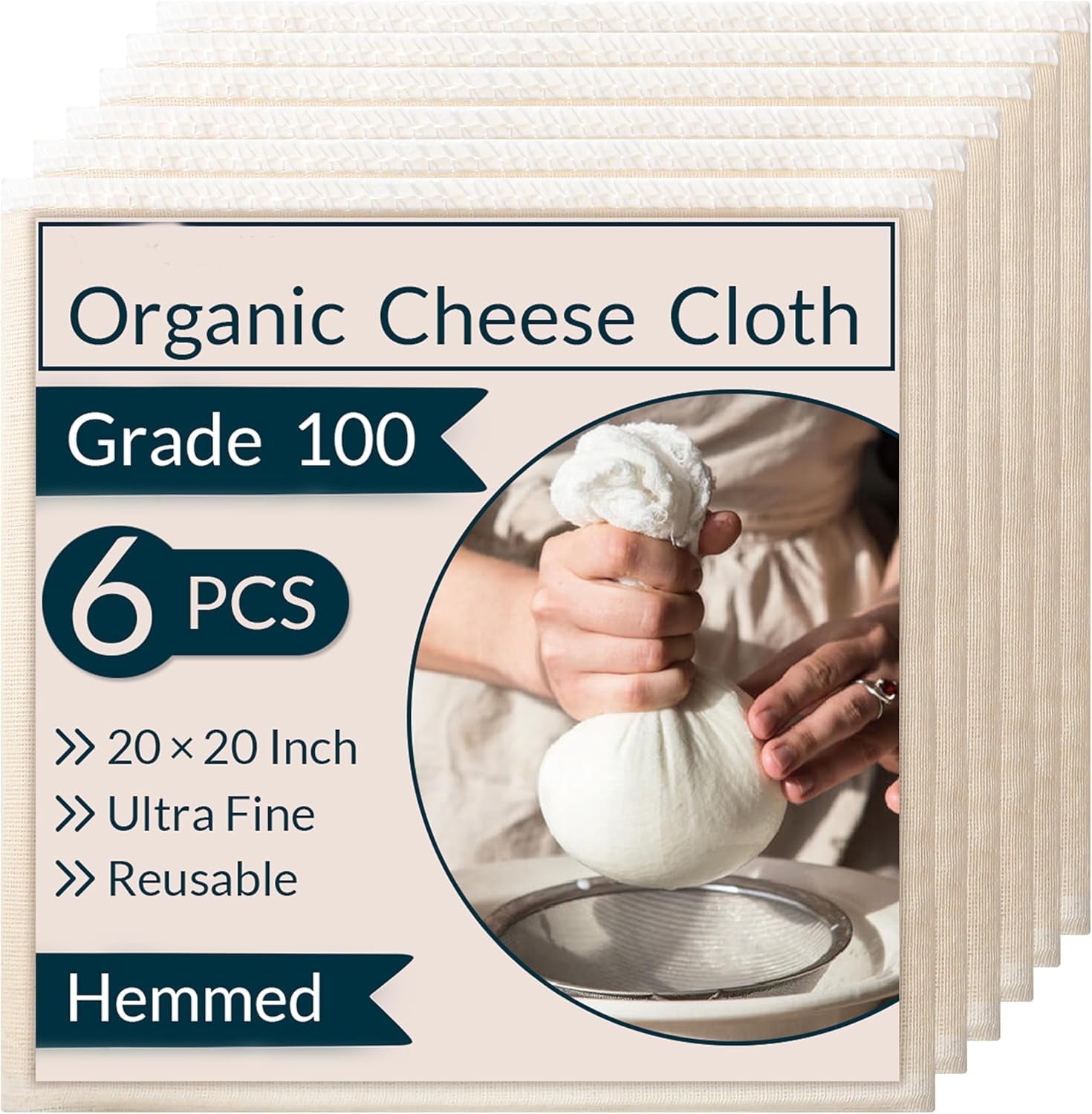 Organic Cheese Cloth 6-Pack 20 x 20 Inch Hemmed Cheesecloth - Walmart.com