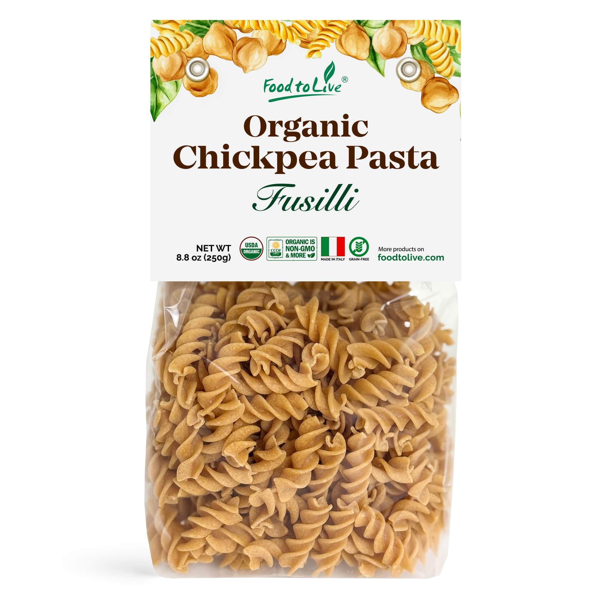 Food to Live Organic Chickpea Fusilli Pasta, 8.8 OZ (Pack of 1) – Non ...