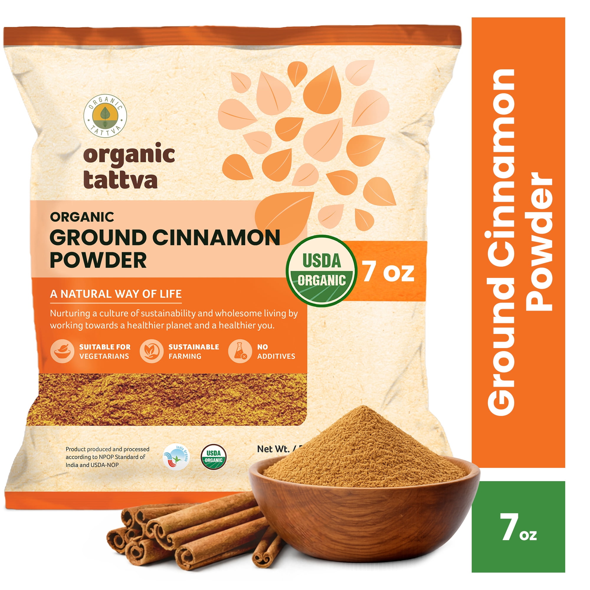 Organic Tattva Ground Cinnamon Powder (Dalchini) (7 oz/200 gm), Cold ...