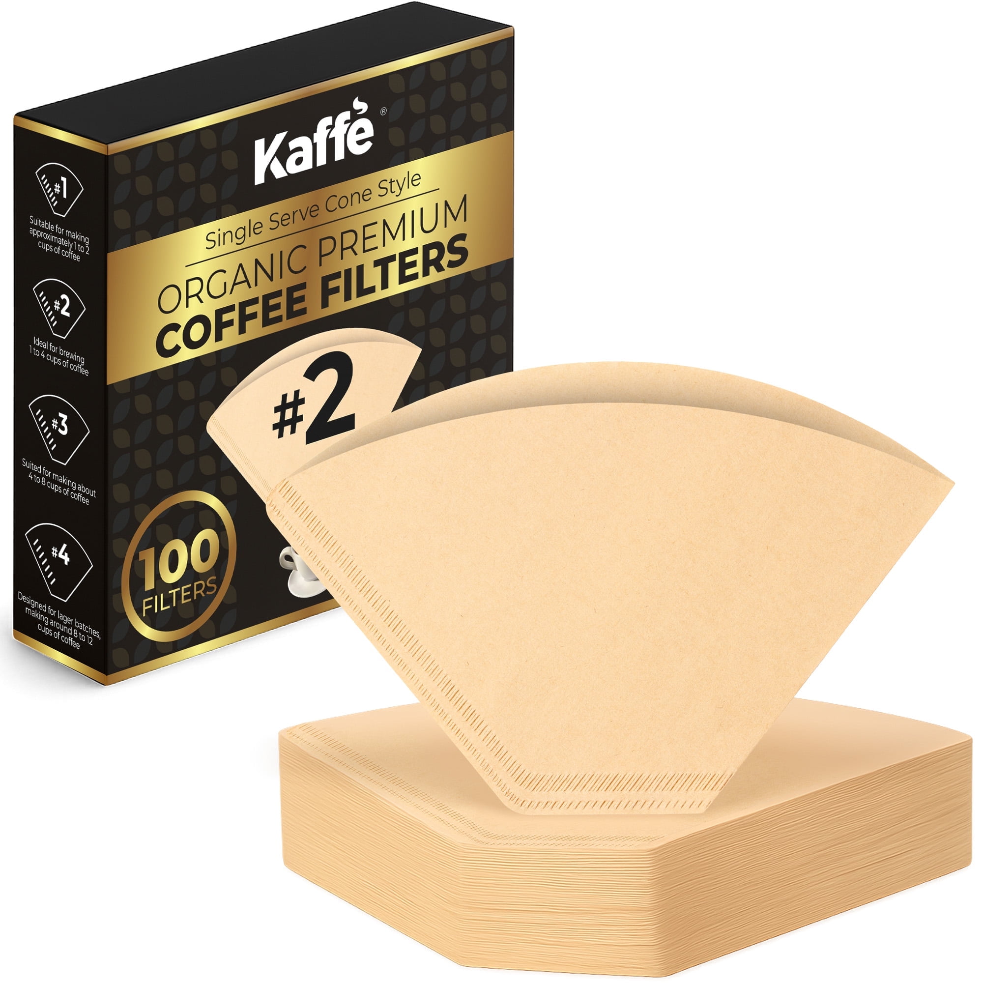 Organic Coffee Filters (100 Pack) Cone Style #2 Size - Natural Brown ...