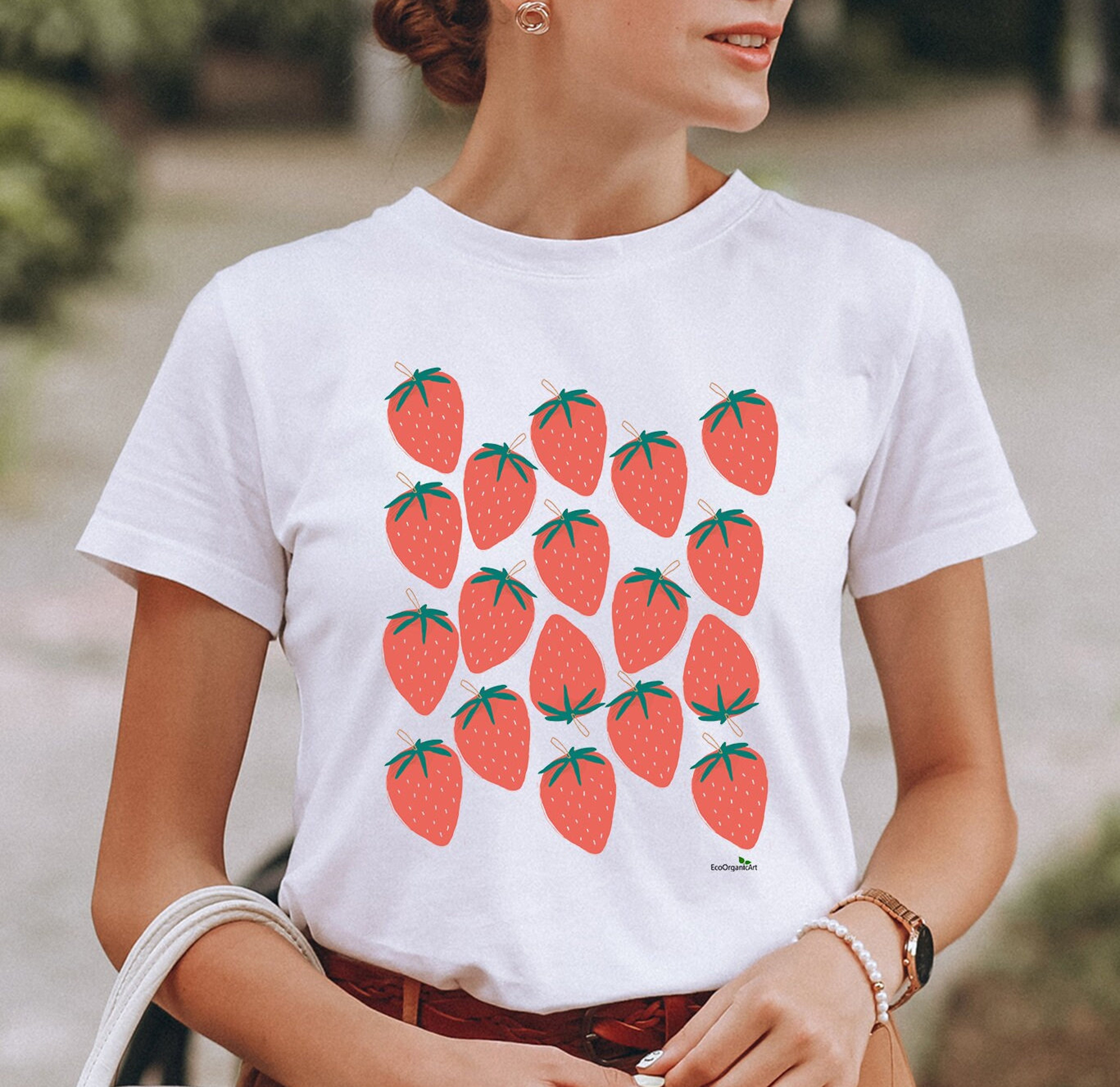 Organic Cotton Cottagecore Shirt with Strawberry Print - Boho Clothing ...
