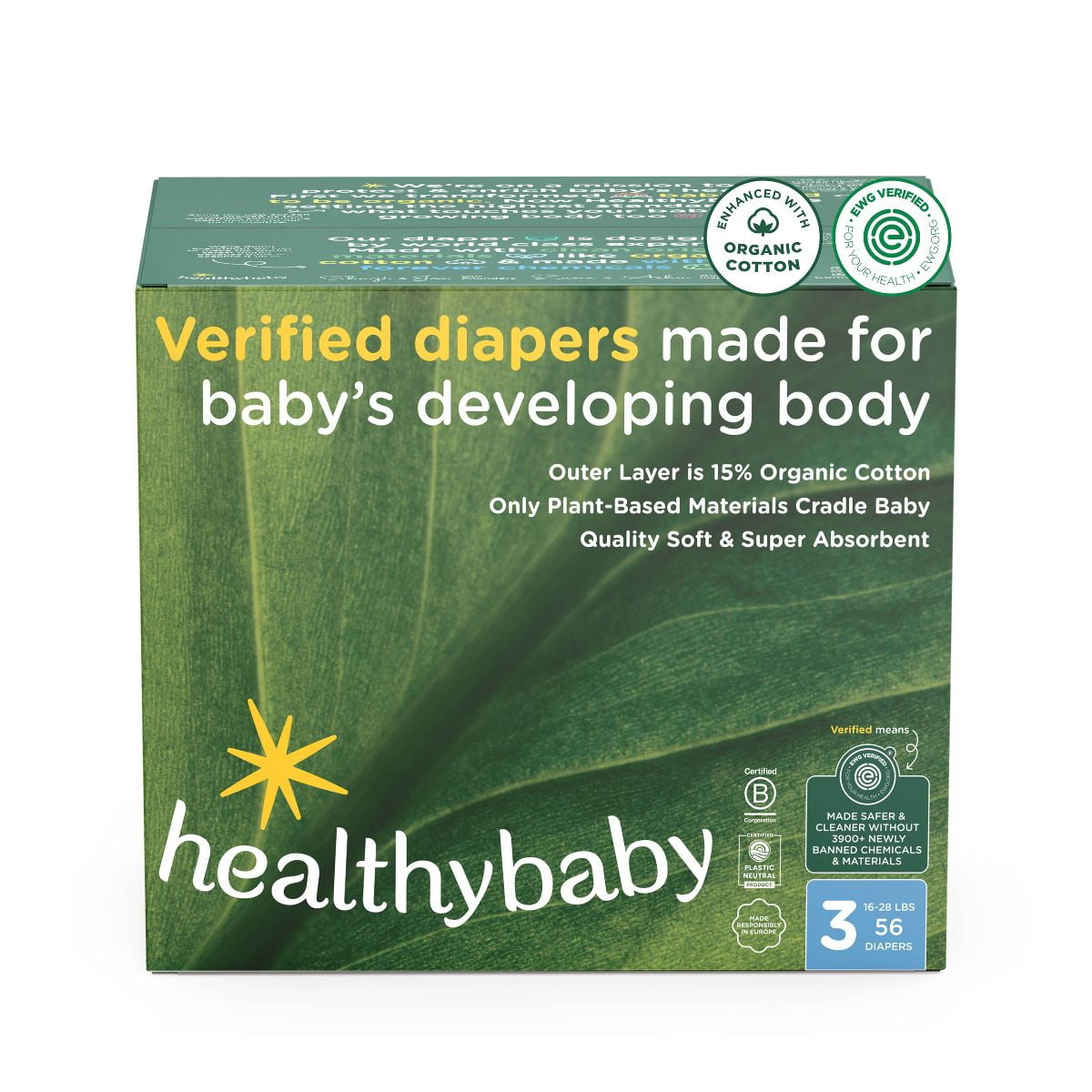 Organic Cotton Enhanced Chlorine Free Disposable Diaper- Size 3 - 56ct ...
