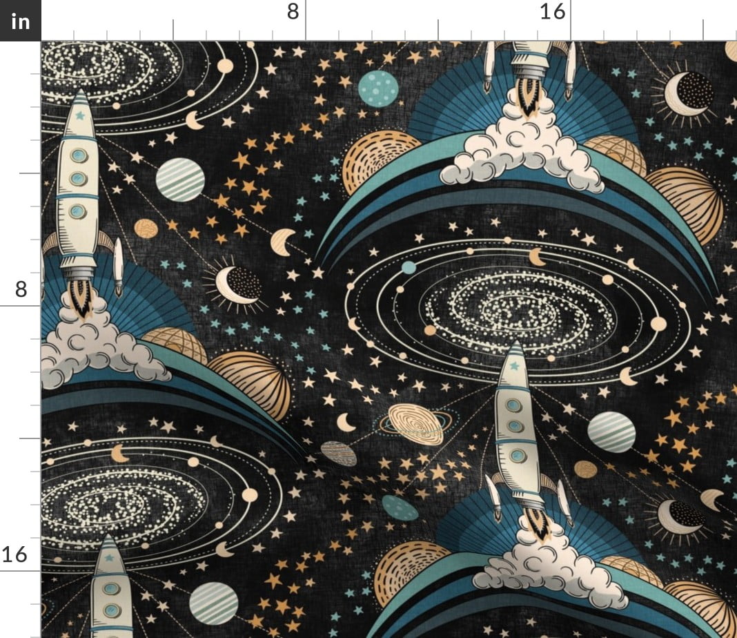 Organic Cotton Sateen Fabric Fat Quarter - Space Rocket Planets Stars ...
