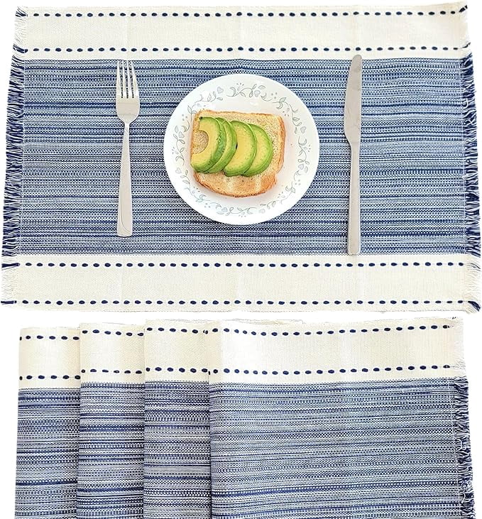 Organic Cotton Striped Placemats Woven Cloth Table Place Mats Washable ...
