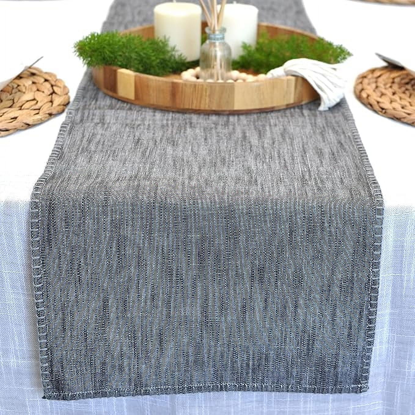 Organic Cotton Table Runner 72 inches long Decorative Stitched Edge ...