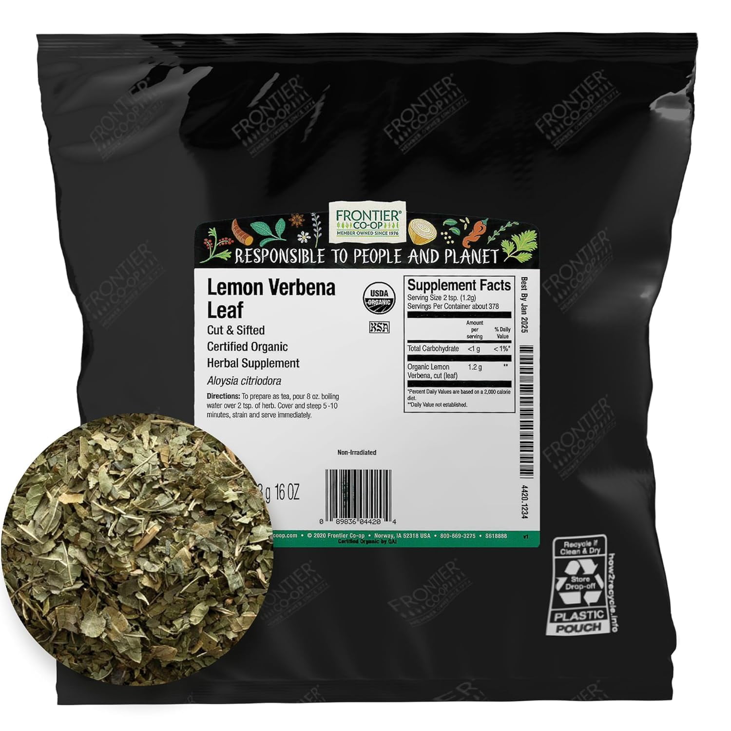Organic Cut & Sifted Lemon Verbena Leaf 1lb - Loose Leaf Lemon Verbena ...
