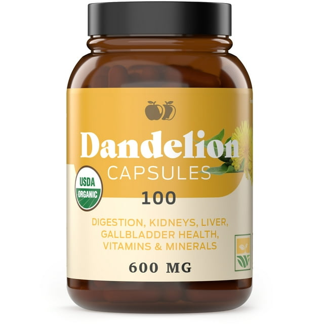 Organic Dandelion Root Capsules - 600mg Capsules 100 Pills Pure Powder ...