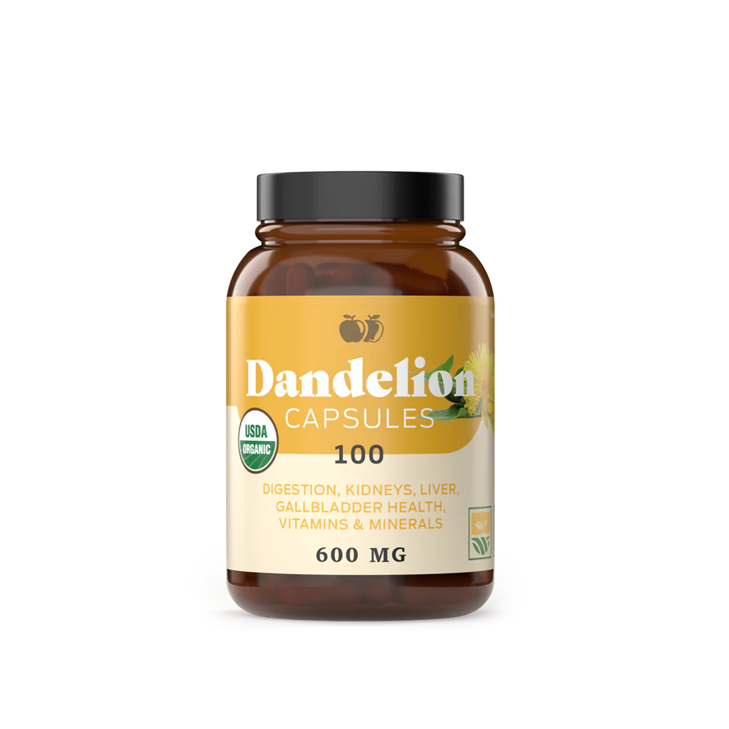 Natural Organic Dandelion Root Capsules - 600mg, 100 Pills, Pure Powder ...