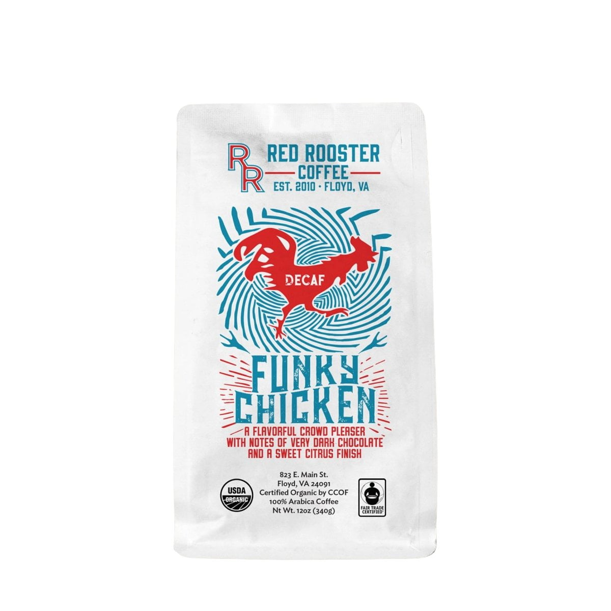 Organic Decaf Funky Chicken - Roasted by Red Rooster Coffee - Freshly Ground Coffee - 12 Ounce ...