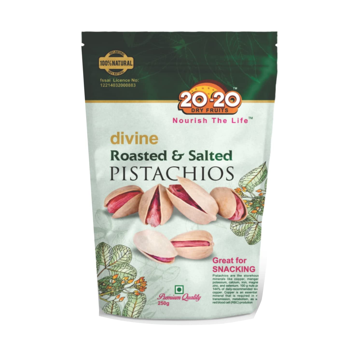 Organic Divine Roasted & Salted Pistachios By 20-20 Dry Fruits 750gm, (250gm * Pack Of 3) | Rich ...