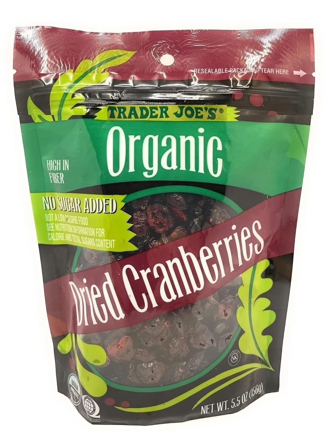 Trader Joe's Organic Dried Cranberries High in Fiber, No Sugar Added ...