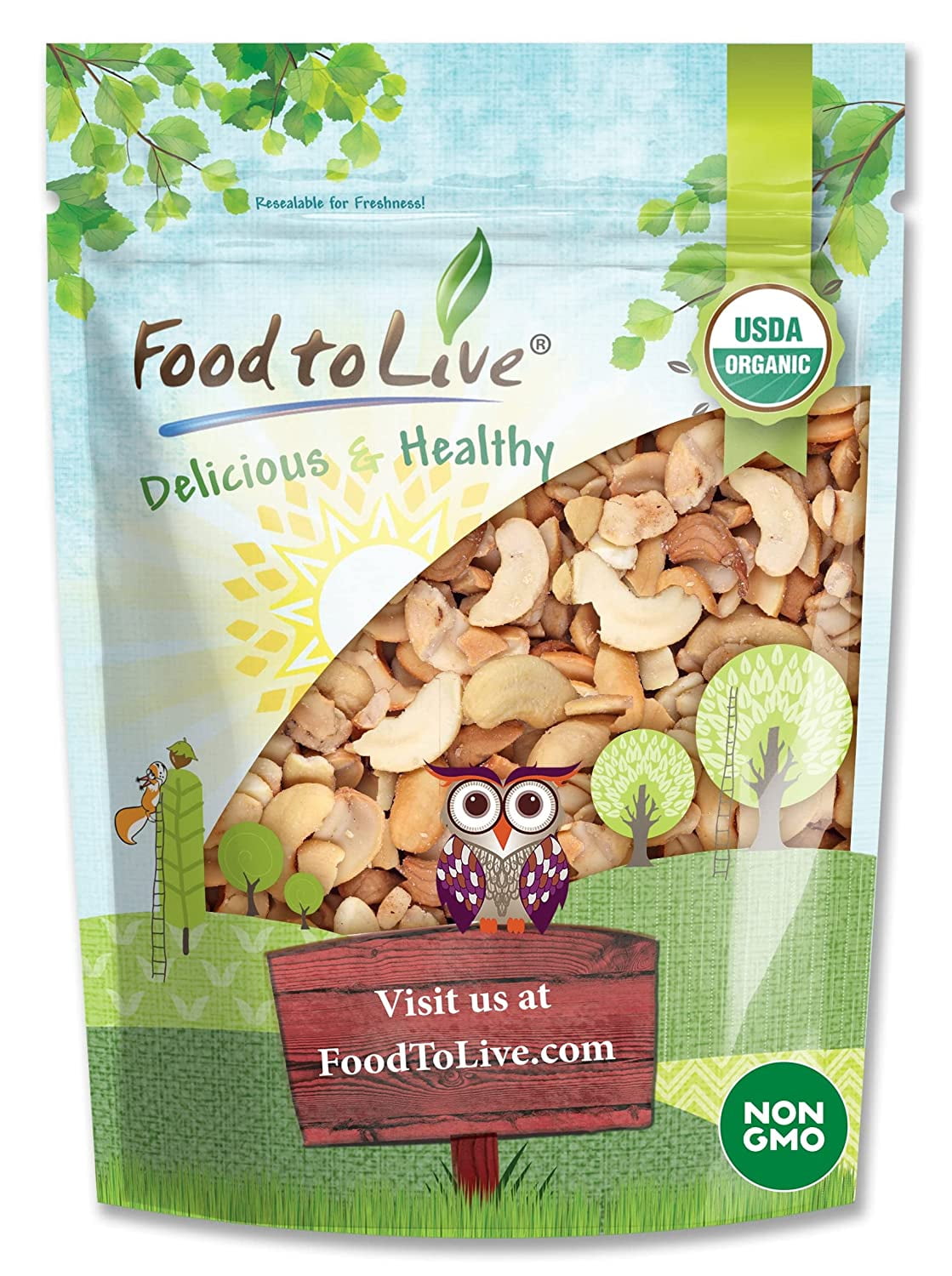 Organic Dry Roasted Cashew Halves and Pieces with Himalayan Salt, 2 ...