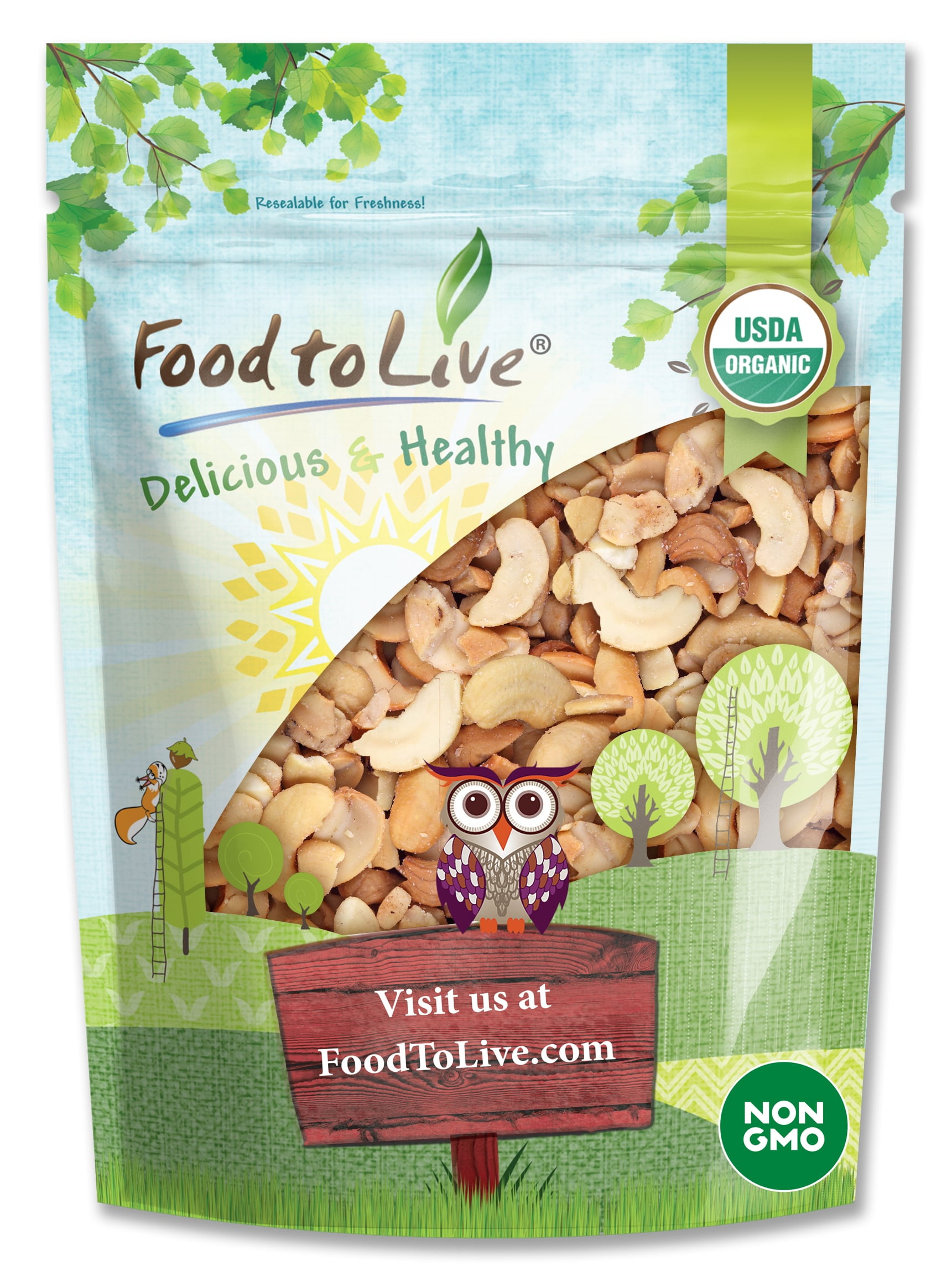 Food to Live Organic Dry Roasted Cashew Halves with Himalayan Salt, 8 ...