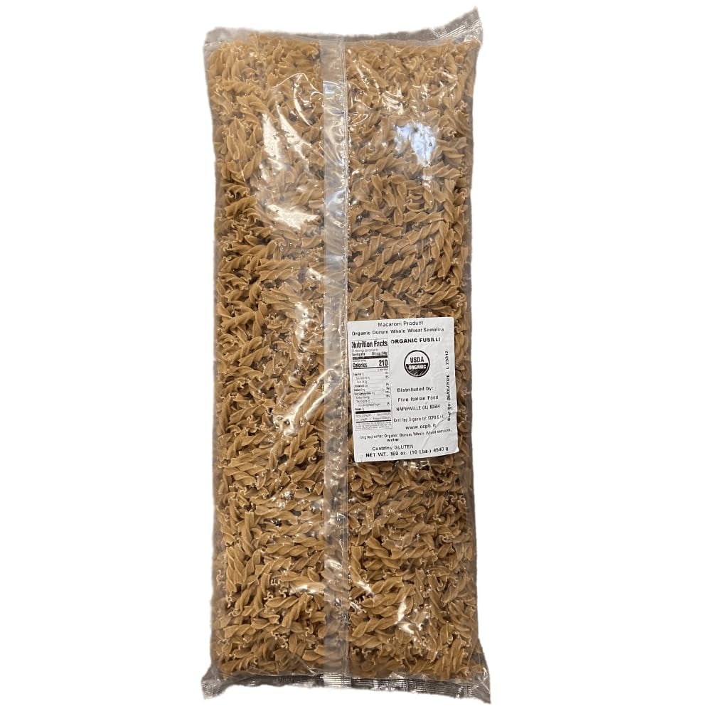 Organic Durum Whole Wheat Fusilli Pasta, 160 oz. (10 lbs.) (Pack of 1 ...