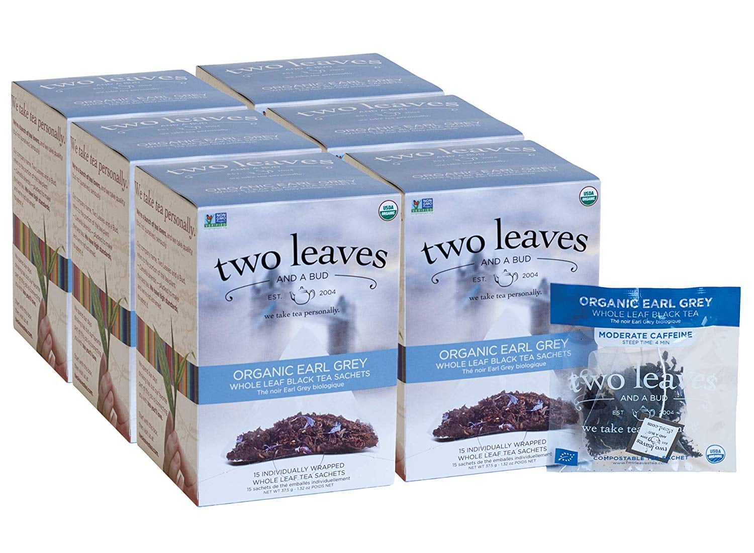 Organic Earl Grey Tea Bags, Whole Leaf Caffeinated Black Tea in ...