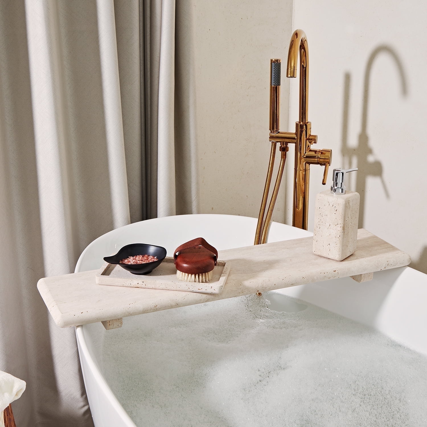 Organic Edge Travertine Bath Caddy Tray- Rugged Texture in Porous Stone ...