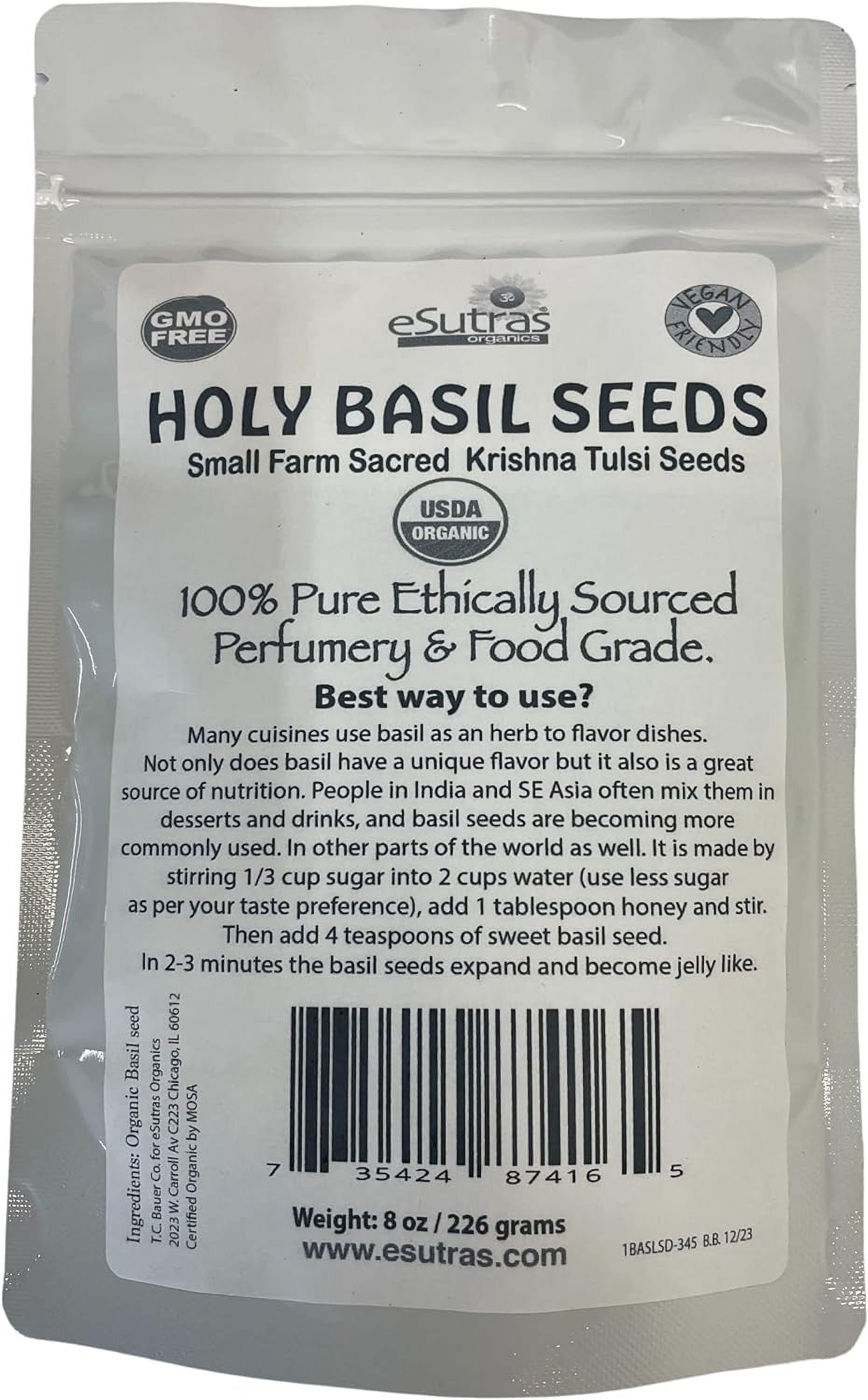Organic Edible Basil Tulsi Seeds, USDA Organic Pure Gluten Fiber Rich ...