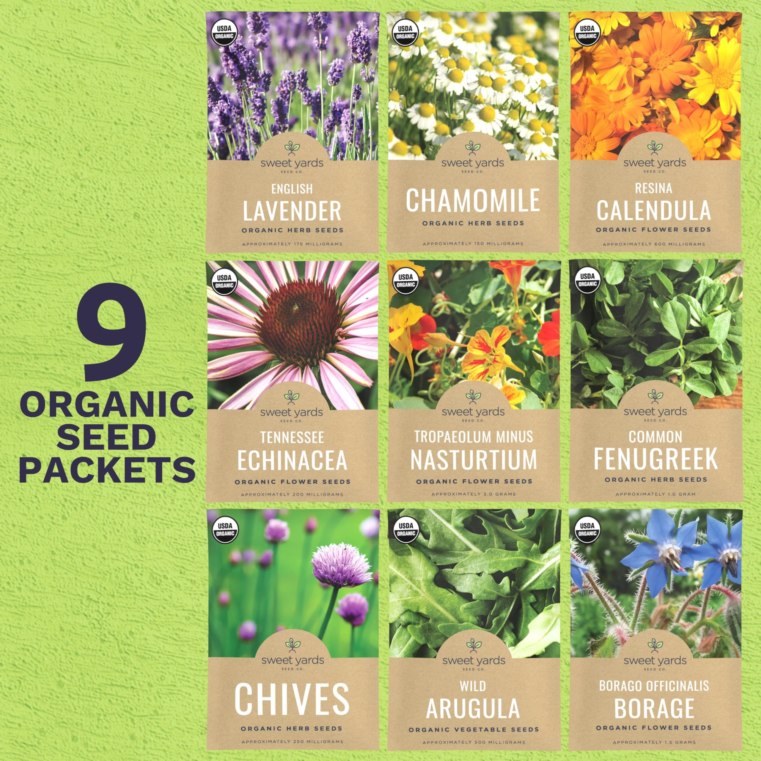 Organic Edible Flower Seeds Variety Pack - H2FSD9 Individual Packs ...